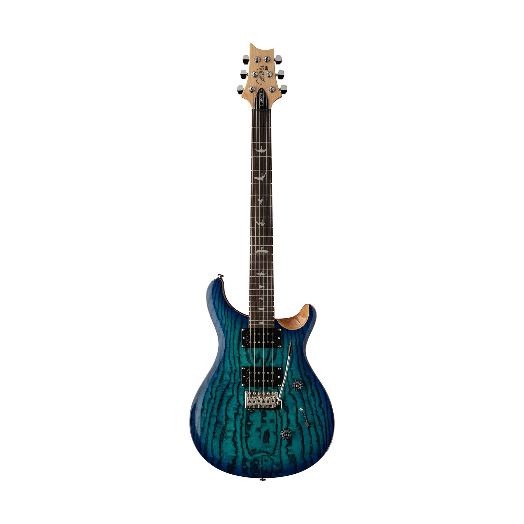 PRS SE Exotic Custom 24 Swamp Ash Burl Electric Guitar, Lake Blue Natu ...